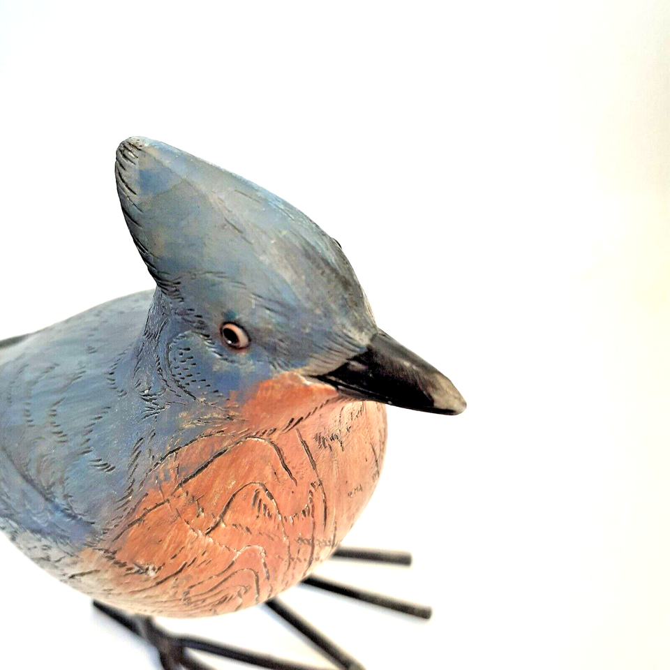 Vintage Bird Figurine Tufted Titmouse Hand Painted Songbird Metal Feet ...