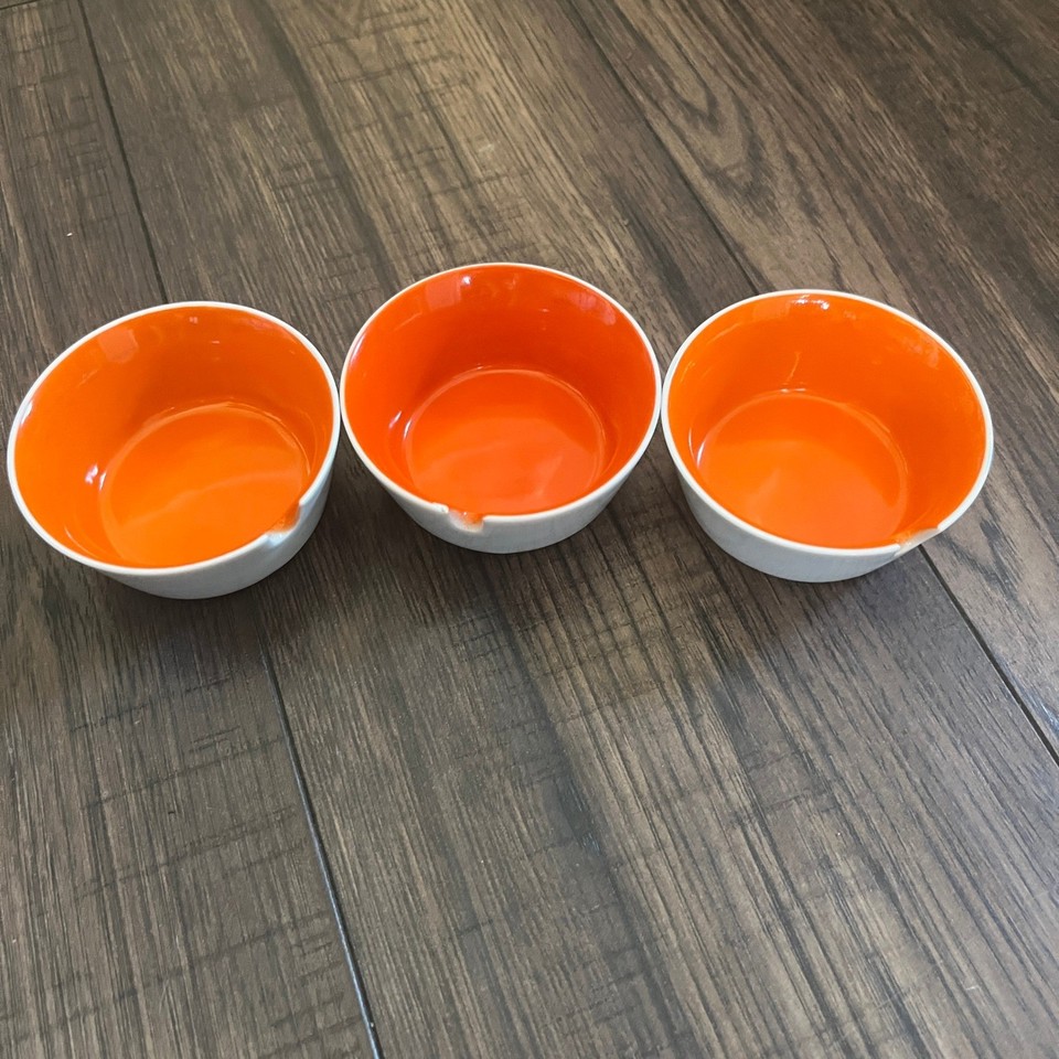 Lot of 3 Vintage Ashtrays Mid Century Mod Orange Color Block Poker ...