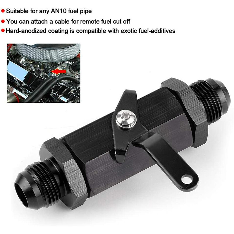 AN10 10AN Male Aluminum Inline Fuel Shut Off Valve w/ Cable Lever Black ...