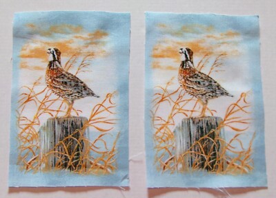 Cotton Fabric Quail on a Stump - 2 Pieces - Pic G = 5 3/4"L x 3 7/8"W ...