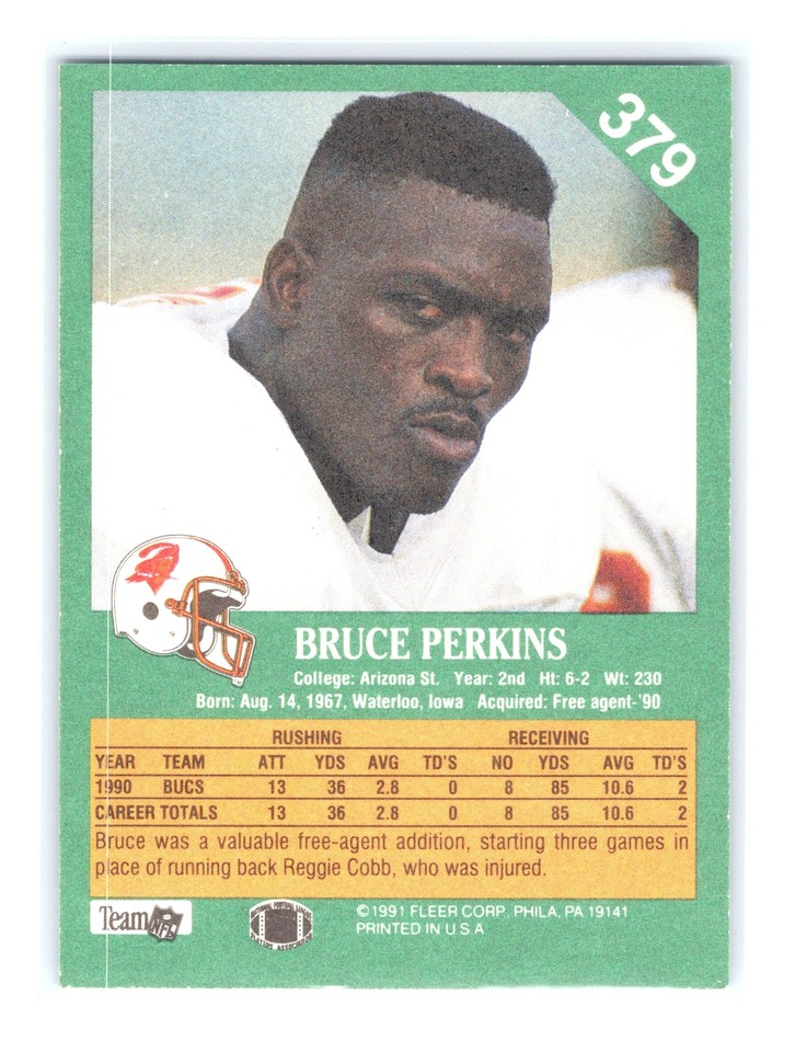 1991 Fleer Football #379 Bruce Perkins Tampa Bay Buccaneers | eBay