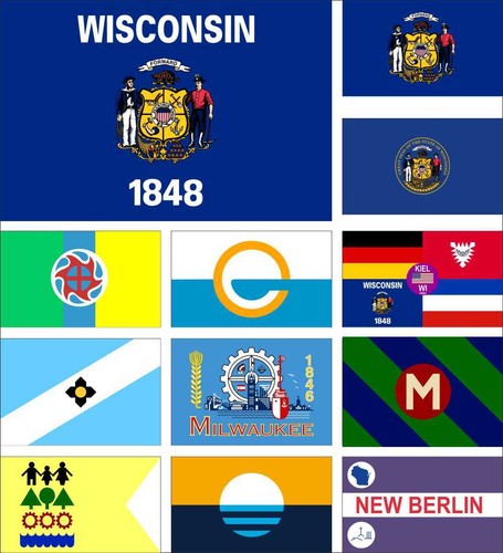 USA Wisconsin Flag Beloit Eau Claire Kiel Madison MS Milwaukee New ...