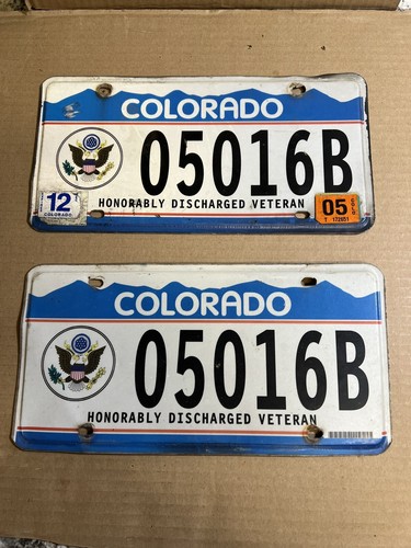 Colorado License Plate Set Pair Honorably Discharged Veteran 05016B ...