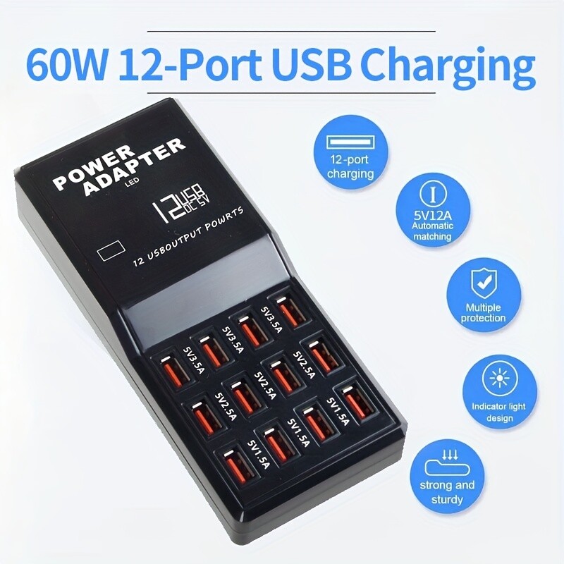 Multi 12 Port USB Charging Station Hub Desktop Wall Cell Phone Charger ...