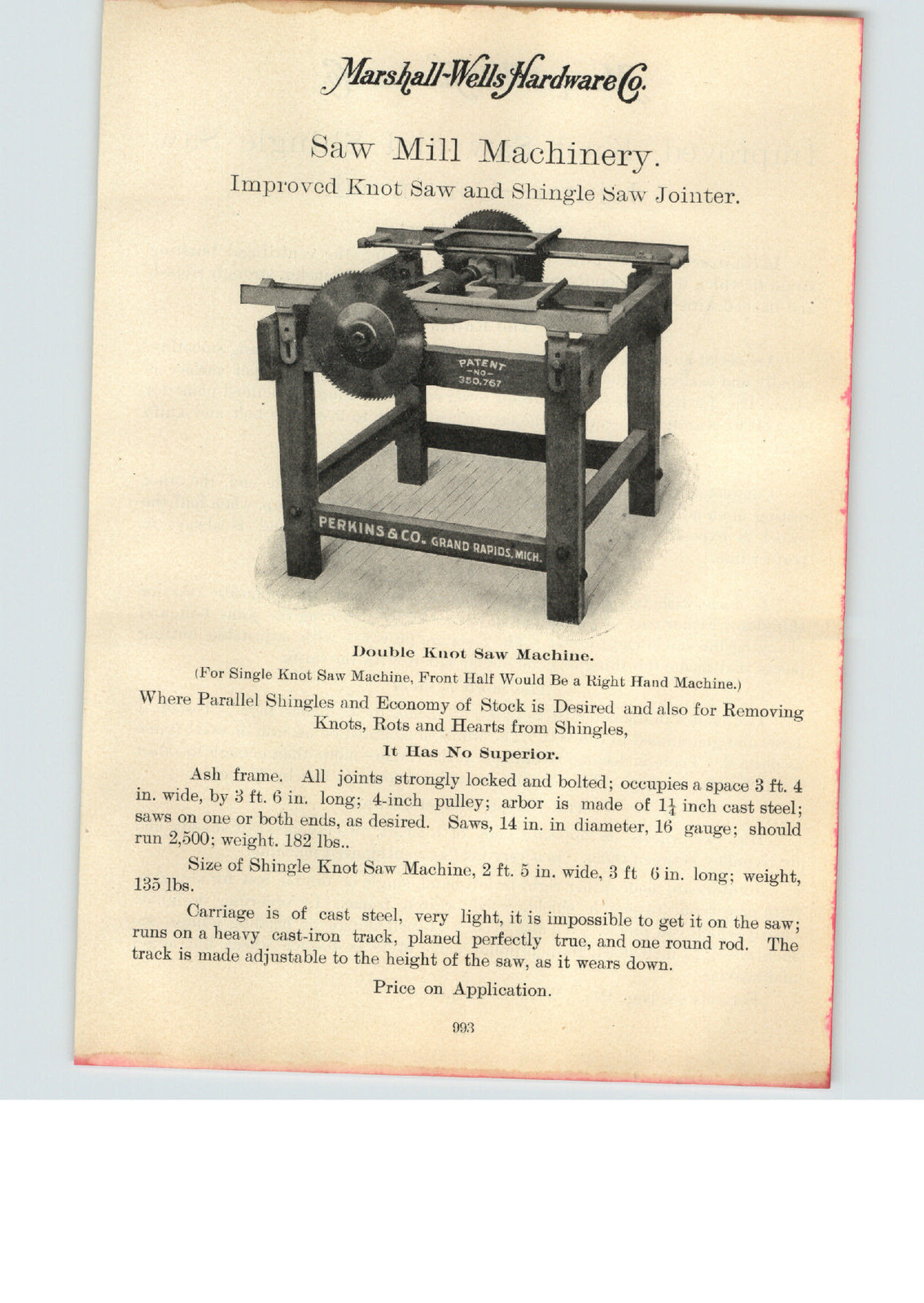 1900s PAPER AD Perkins & Co Knot Saw Circular Table Grand Rapids ...