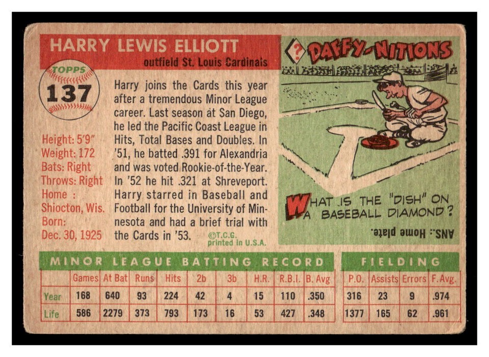 1955 Topps Harry Elliott 137b St. Louis Cardinals | eBay