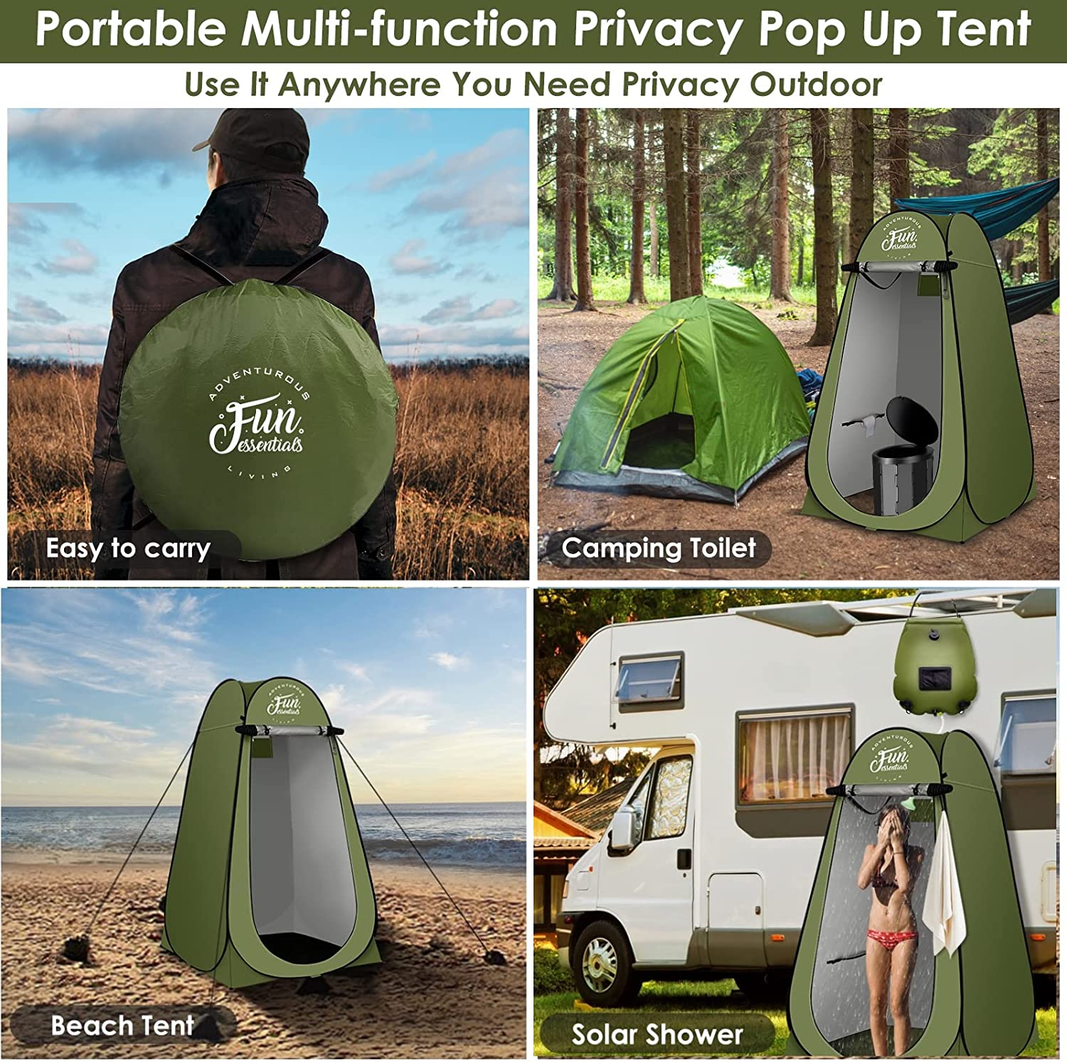 Solar Shower Tent Kit, 2 Pcs, Instant Pop up Privacy, Shower Tent, 5 ...