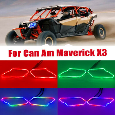 For Can-Am Maverick X3 RGB & Color Chasing Halo Rings LED Headlights ...