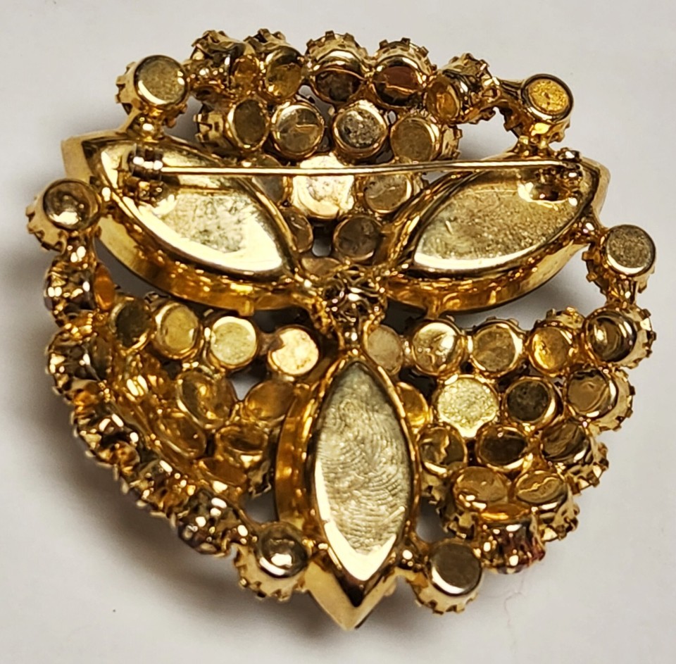 Large Vintage HOBE Givre Olive Green & Topaz Brown Rhinestone Brooch 2 ...