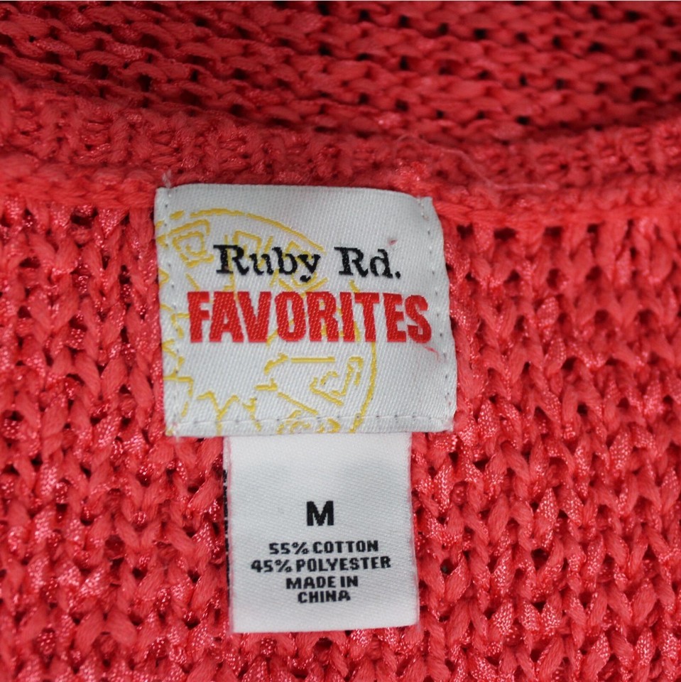RUBY ROAD (M) Embellished Long Sleeve Sweater w/Fringe Coral | eBay