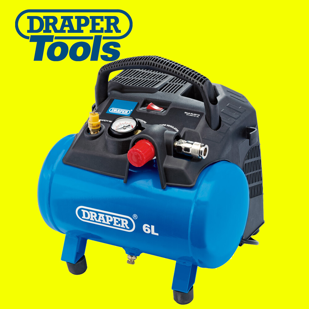 DRAPER 6 Litre Oil Free Small Compact Portable Air Line Compressor 1 ...