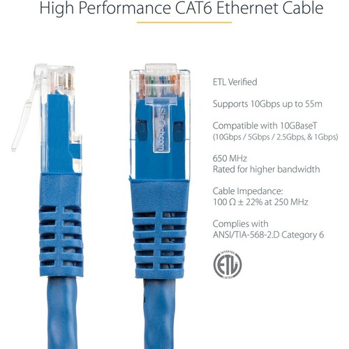 Startech.com 5 Ft Blue Molded Cat 6 Patch Cable Rj-45 Male - Rj-45 Male ...