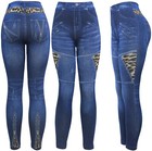 High Waist Women's Denim Print Fake Faux Jeans Leggings Pants | eBay