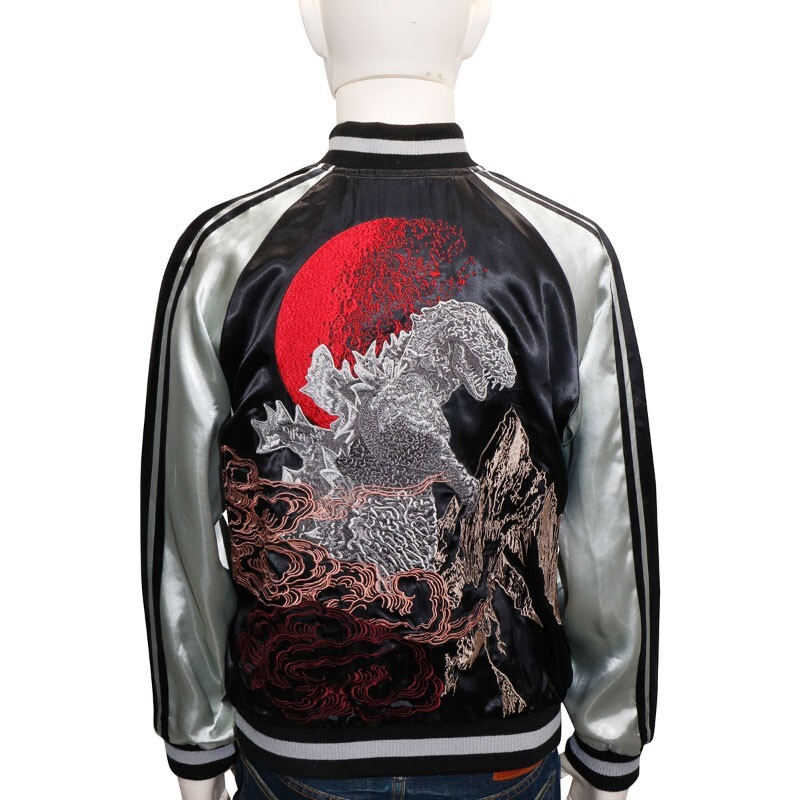 Sukajan Godzilla Red Moon Satin Embroidery Souvenir Jacket Limited Cool ...