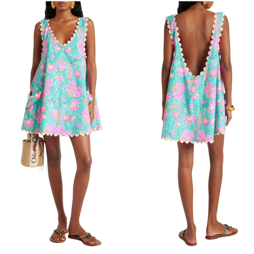 Juliet Dunn Ric Rac Embroidered Dress one size Poplin Low Back mini ...