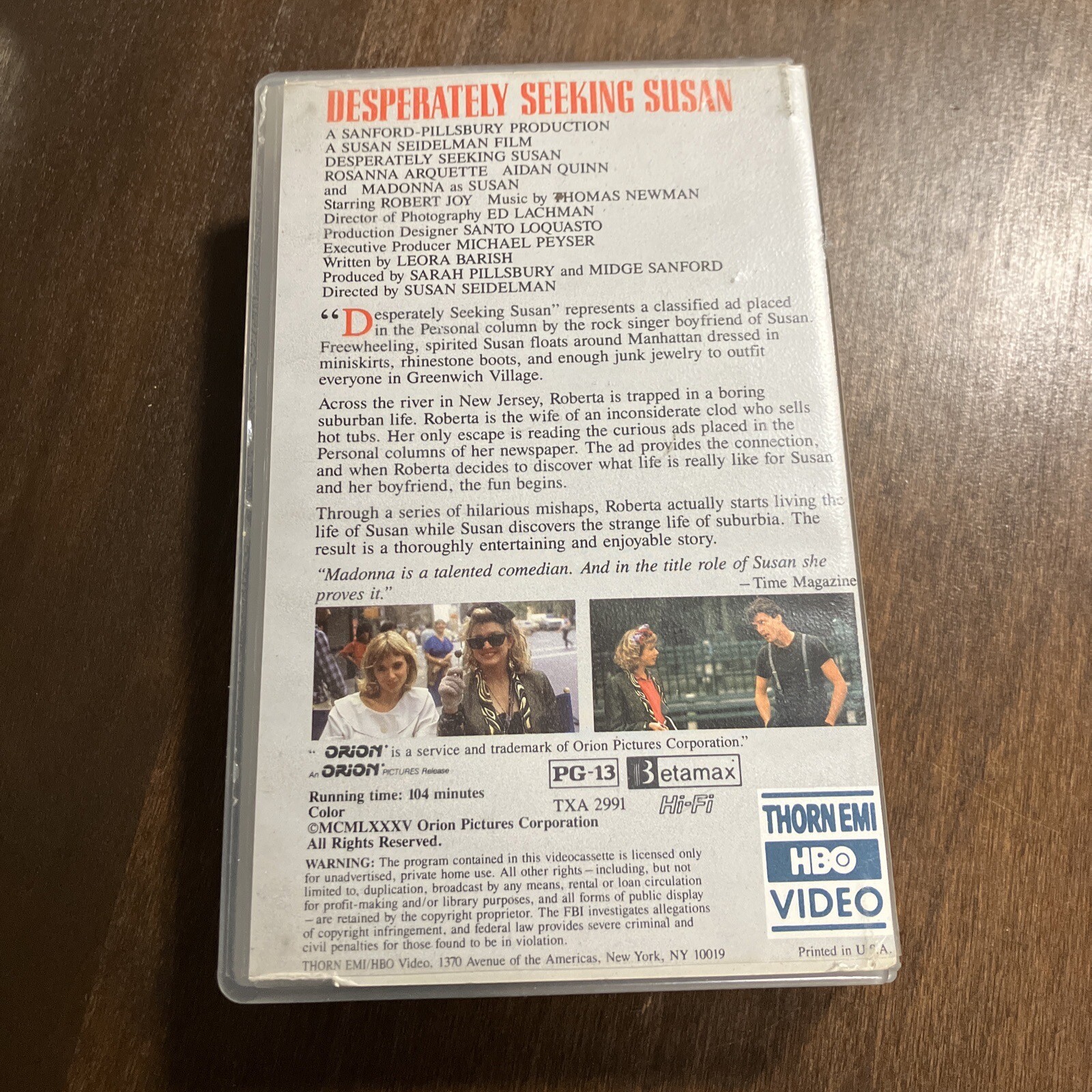 Desperately Seeking Susan Betamax Beta Tape NOT VHS Madonna 1985 ...