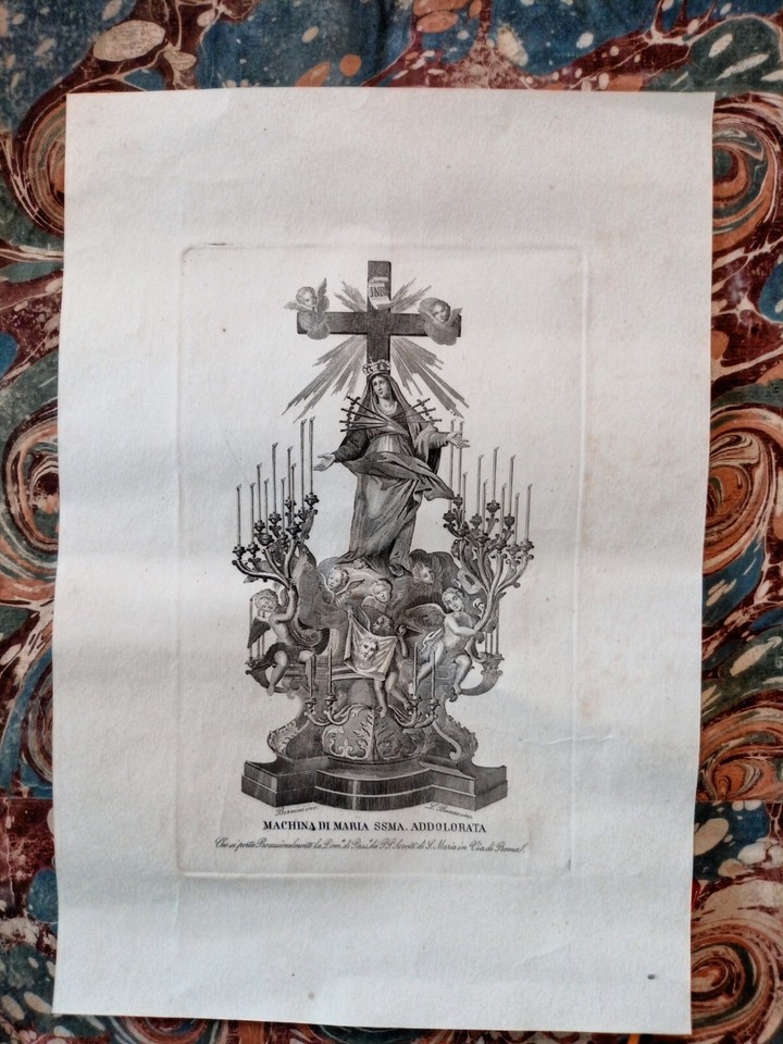 Madonna of Sorrows Holy Mary Via Corso original etching 1850 Banzo ...