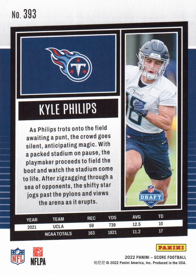 2022 Score # 393 Kyle Philips Tennessee Titans | eBay