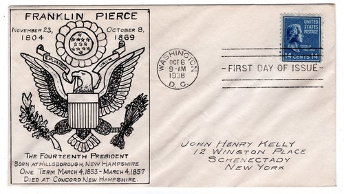 #819 Presidential Series 14c Franklin Pierce 1938 FDC - Hand-drawn | eBay