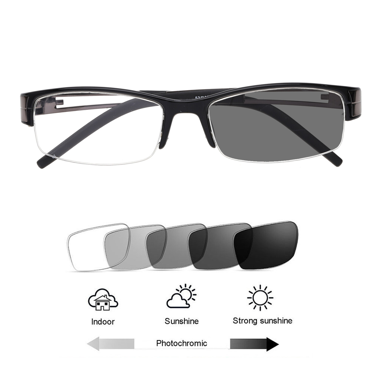 Ultra Light Half-rim Photochromic Grey Reading Glasses Readers ...
