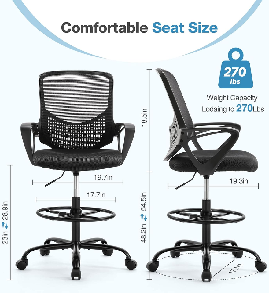 Drafting Home Office Tall Computer Standing Desk Task Chair with ...