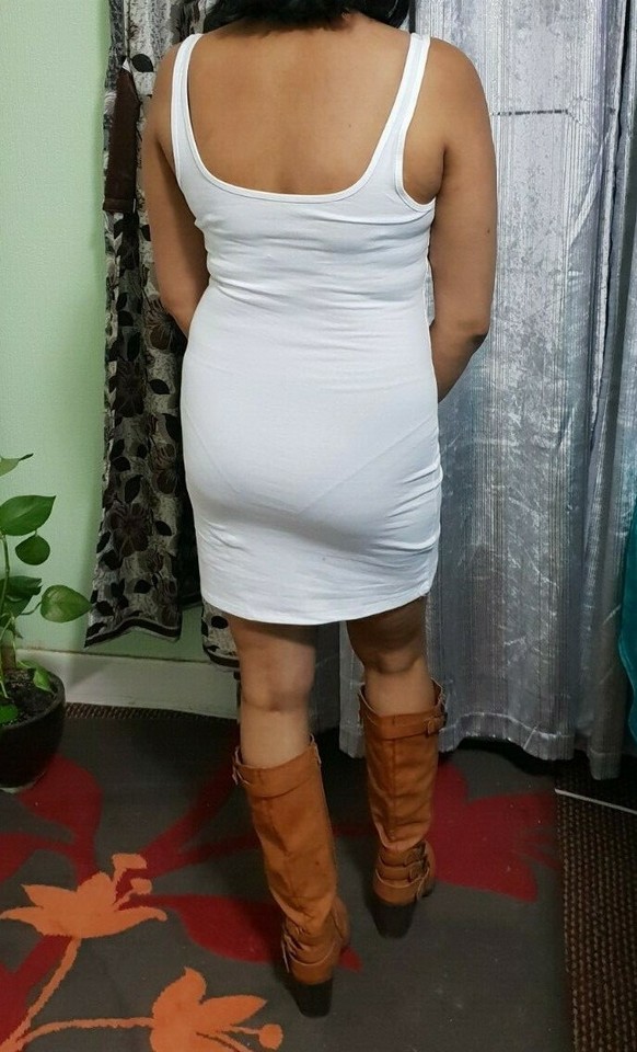 Ladies White Micro Mini Dress Short Bodycon Women's Scoop Neck Just ...