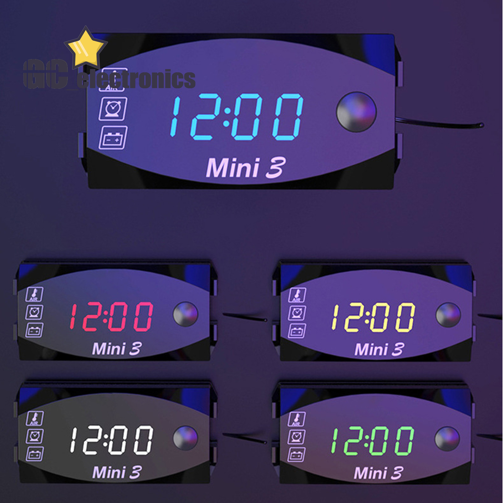 3in1 LED Electronic Time Clock Thermometer Voltmeter For 12V Motorcycle ...