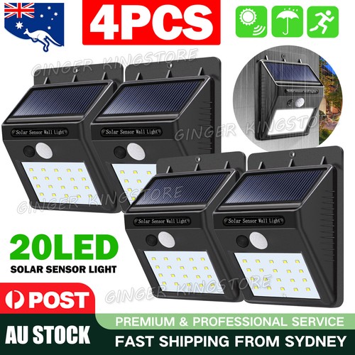 4PCS 20 LED Solar Powered PIR Motion Sensor Light Garden Outdoor ...