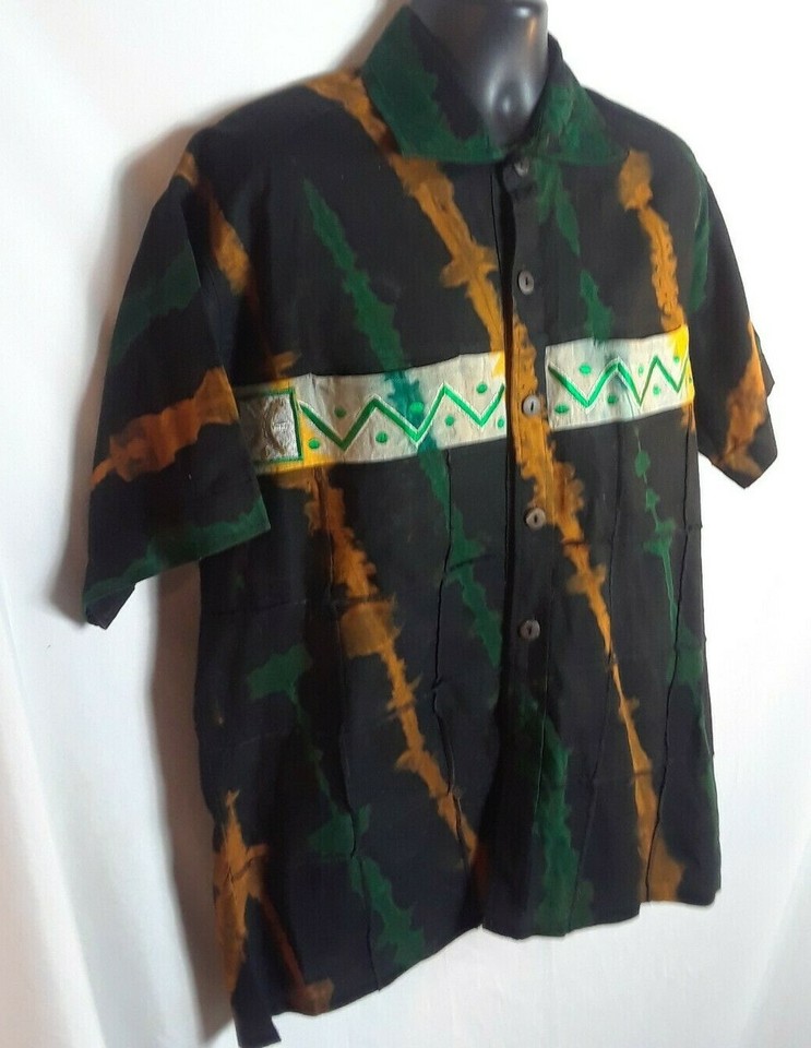 Ango Designs Mens Shirt M Multicolor Short Sleeve Embroidered Cotton/Nylon | eBay