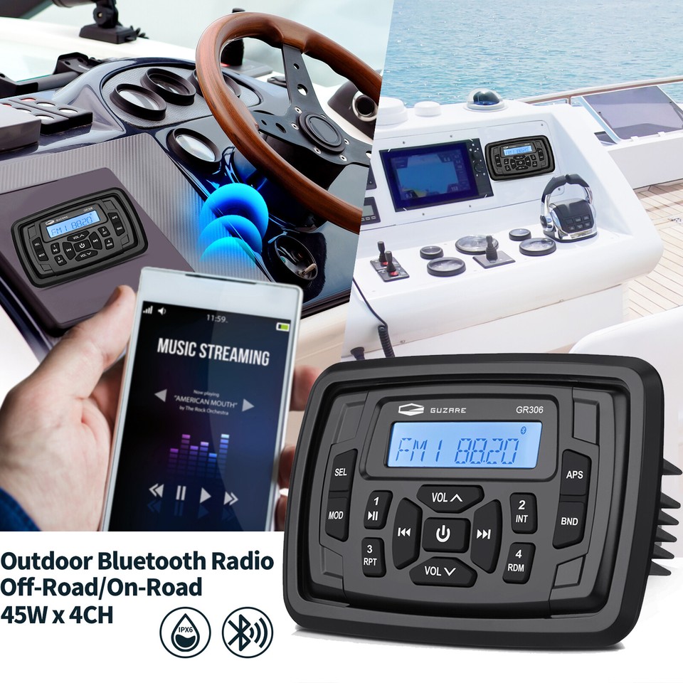 Marine Waterproof Audio Bluetooth Stereo Receiver Boat FM AM Radio for ...