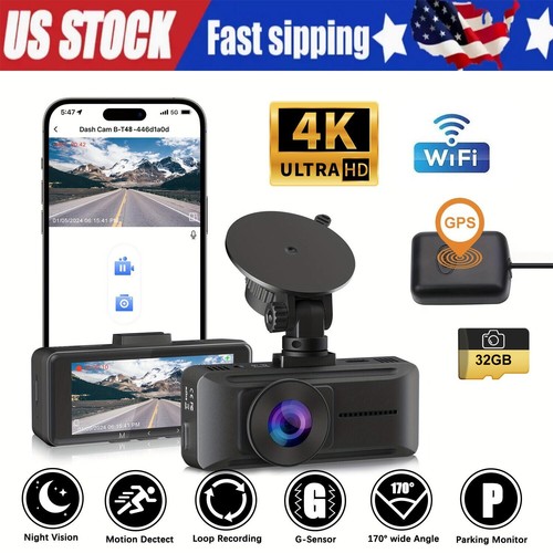 UHD 4K Dash Camera WIFI&GPS Parking Monitor G Sensor Dash Cam With 32GB ...