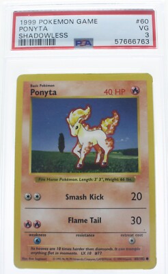PSA 3 VERY GOOD 1999 Pokémon Game Base #60 Ponyta Shadowless !!! | eBay