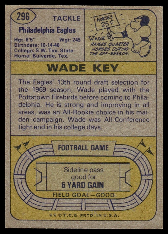 1974 Topps Wade Key Philadelphia Eagles #296 | eBay