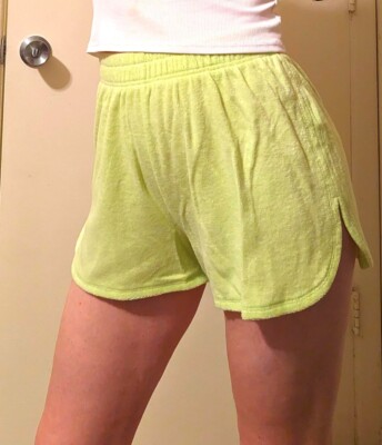 Ladies lemon yellow terry shorts S active wear exercise lounge cover up ...