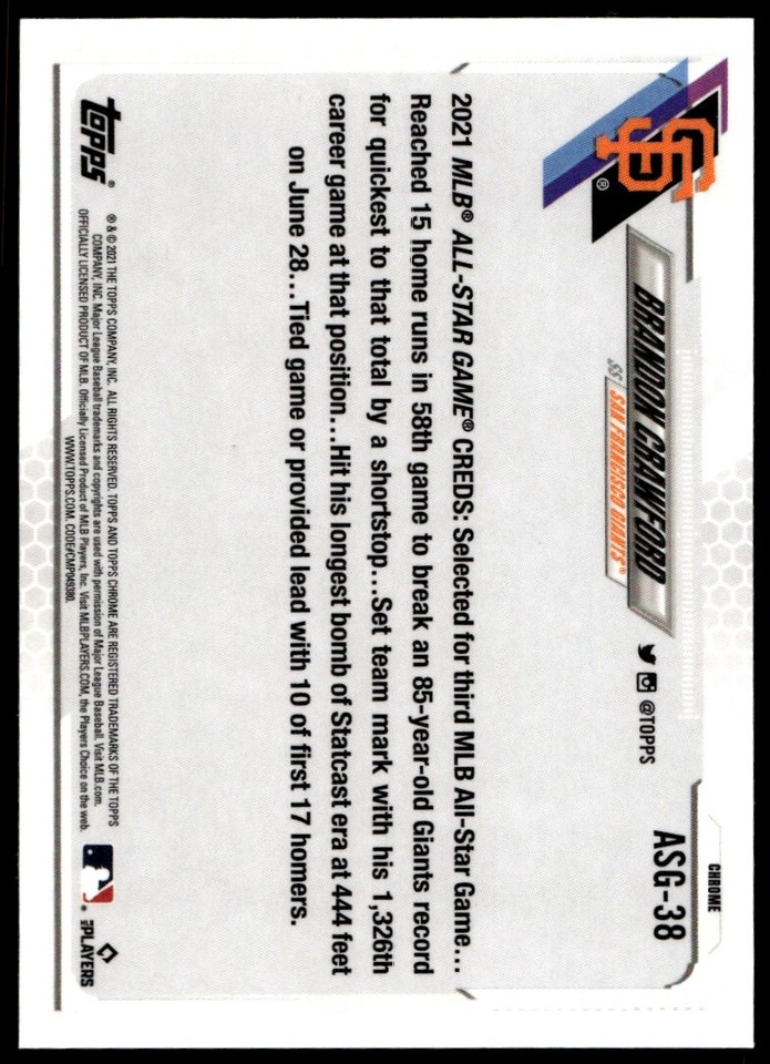 2021 Topps Chrome Update #ASG-38 Brandon Crawford 2021 All-Star Game NM ...