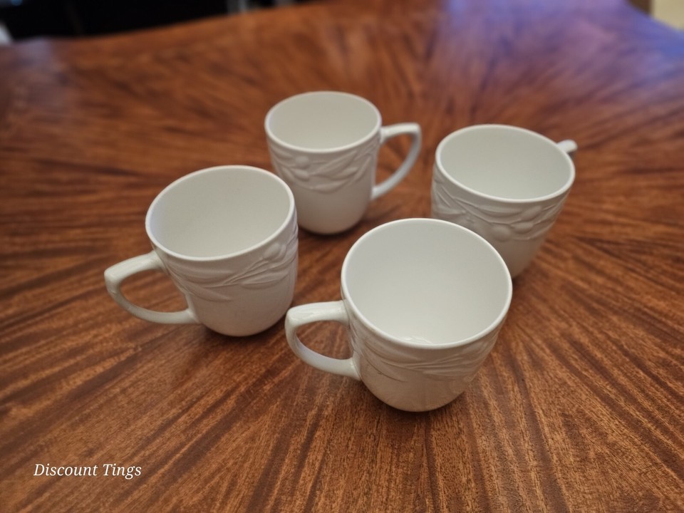 Gibson White Mugs-Fruit Embossed 8oz Coffee Set of 4 | eBay UK