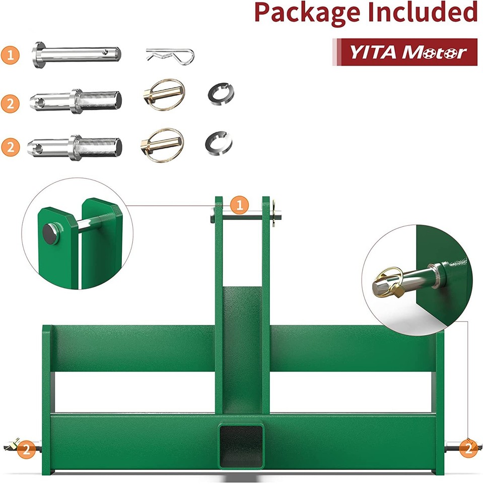 3 Point 2" Receiver Hitch Drawbar for Cat 1 W/Suitcase Weight Brackets ...