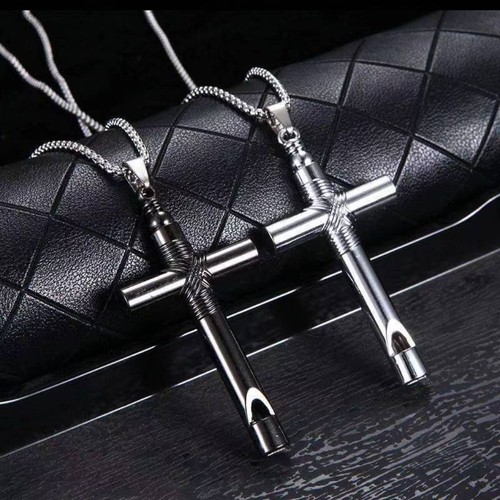 Cool Chain Men's Neck Chains Cross Whistle Necklace Titanium Steel Punk ...