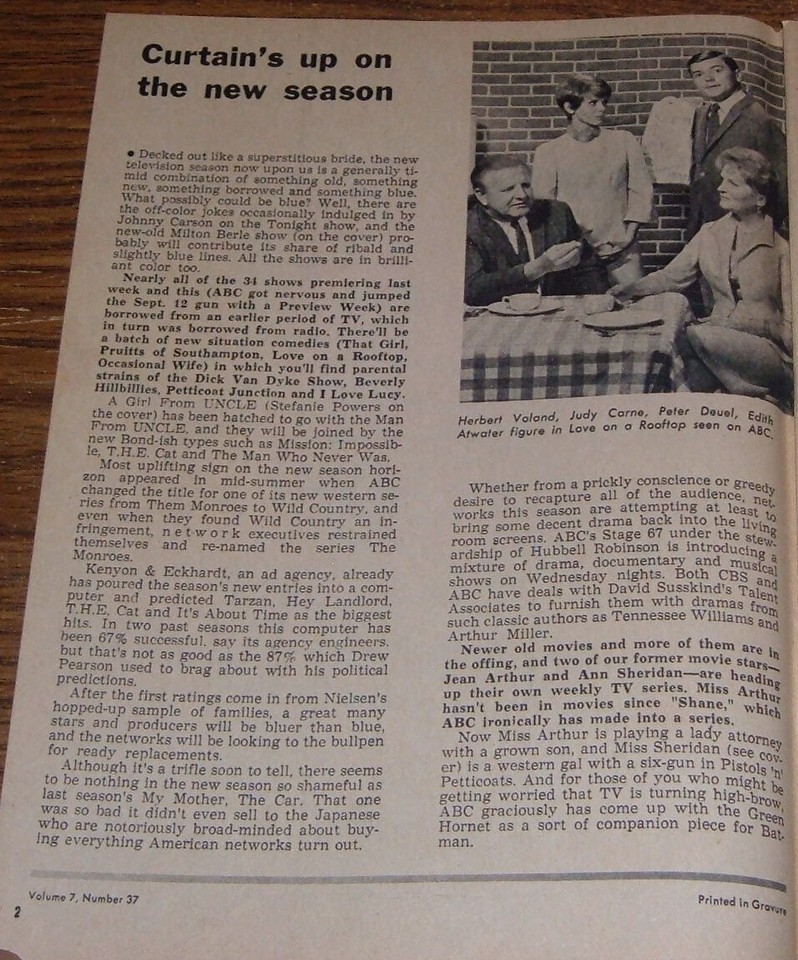 1966 DETROIT TV GUIDE/PETE DUEL/JUDY CARNE/CHRIS SHEA/JERICHO KEMPINSKI ...