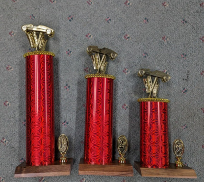 set of 3 red oval column wood base for pinewood derby trophy place trim ...