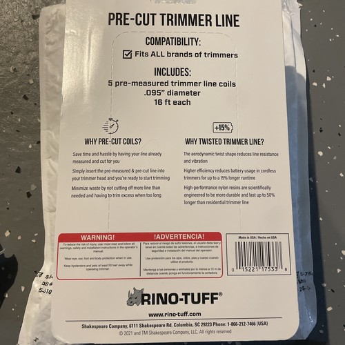 Rino-Tuff Precut Pro Twisted Trimmer Line Universal Fit .095" x 16-ft ...