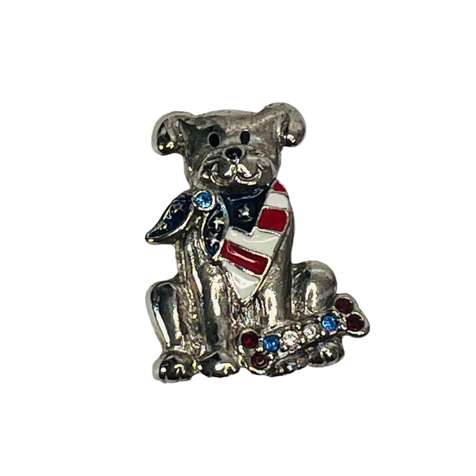 Patriotic Puppy Pin American Flag Rhinestone Brooch S… - Gem