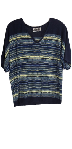 212 new york-Blue Stripe knit sweater blouse Size Large | eBay