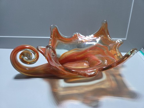 Vintage Red/Orange Swirl Hand Blown Cornucopia Tulip Art Glass Candy ...