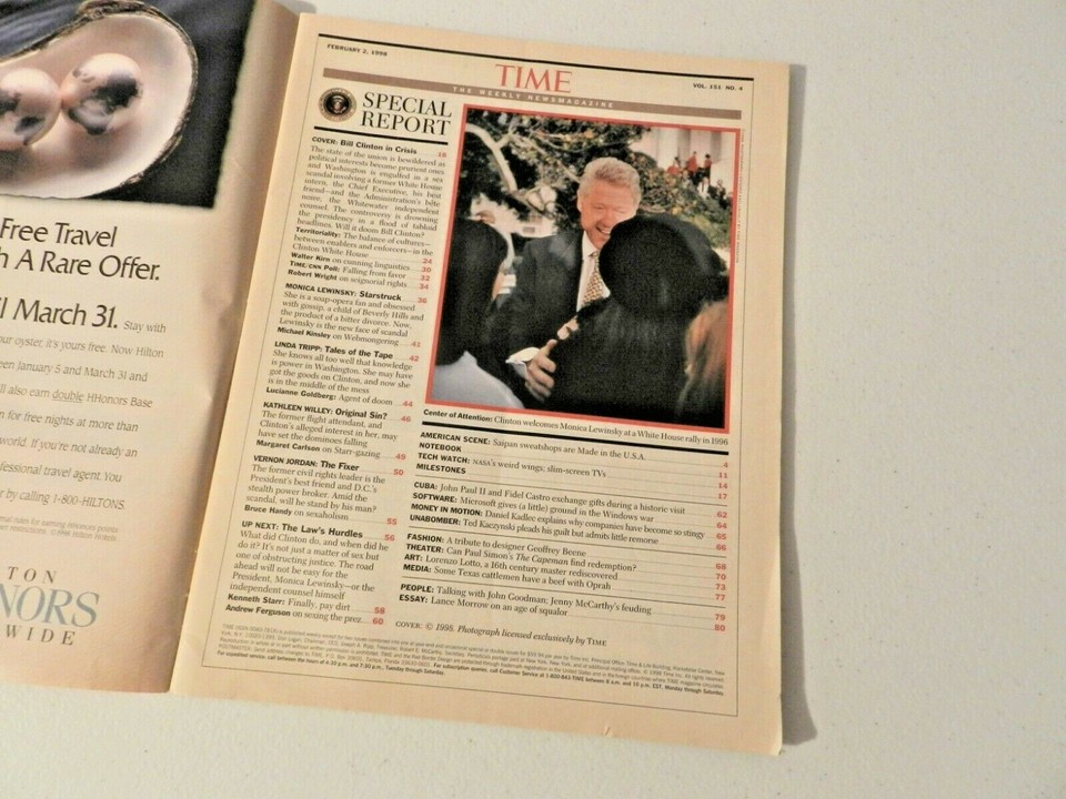 Time Magazine February 2, 1998 - Special Report - Monica Lewinsky, Bill ...