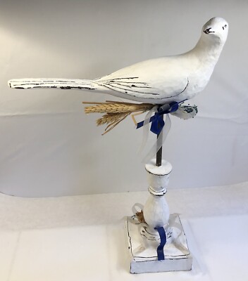 Wooden Dove Painted White 15" Tall with Wheat Branches on a Gracious ...