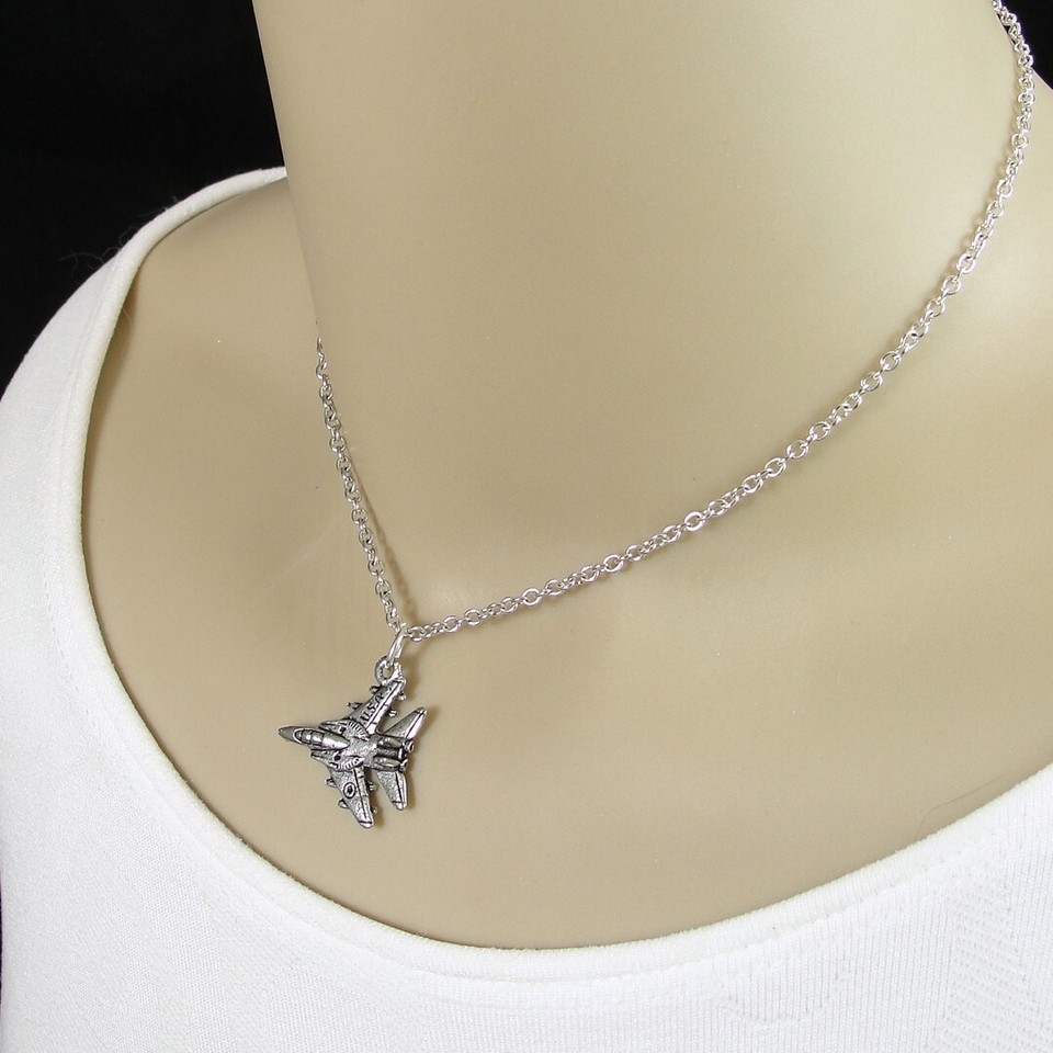 Silver USA Fighter Jet Necklace - Bomber Plane Jewelry - Military ...