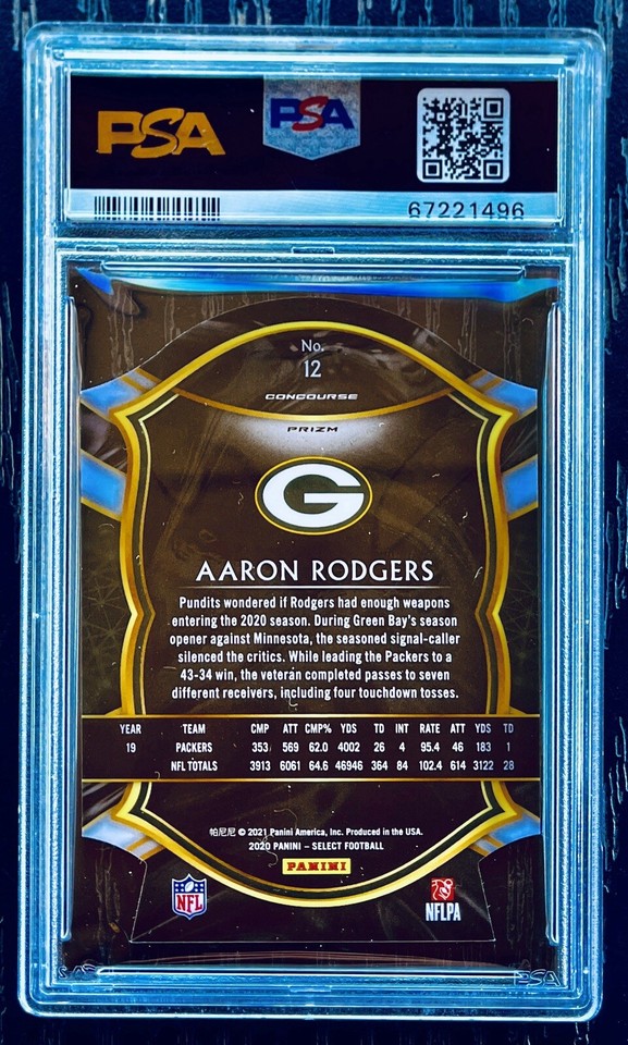 2020 AARON RODGERS PURPLE DIE CUT PRIZM PSA 10 GEM MINT PANINI SELECT ...