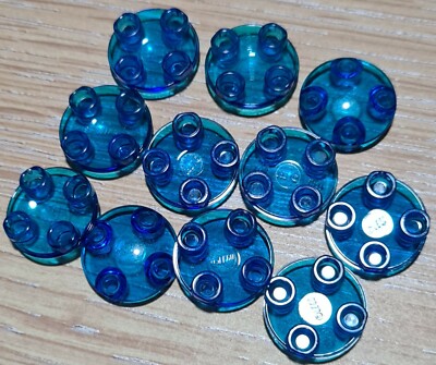11 x GENUINE LEGO trans blue round inverted plate piece (2x2) part 2654 ...