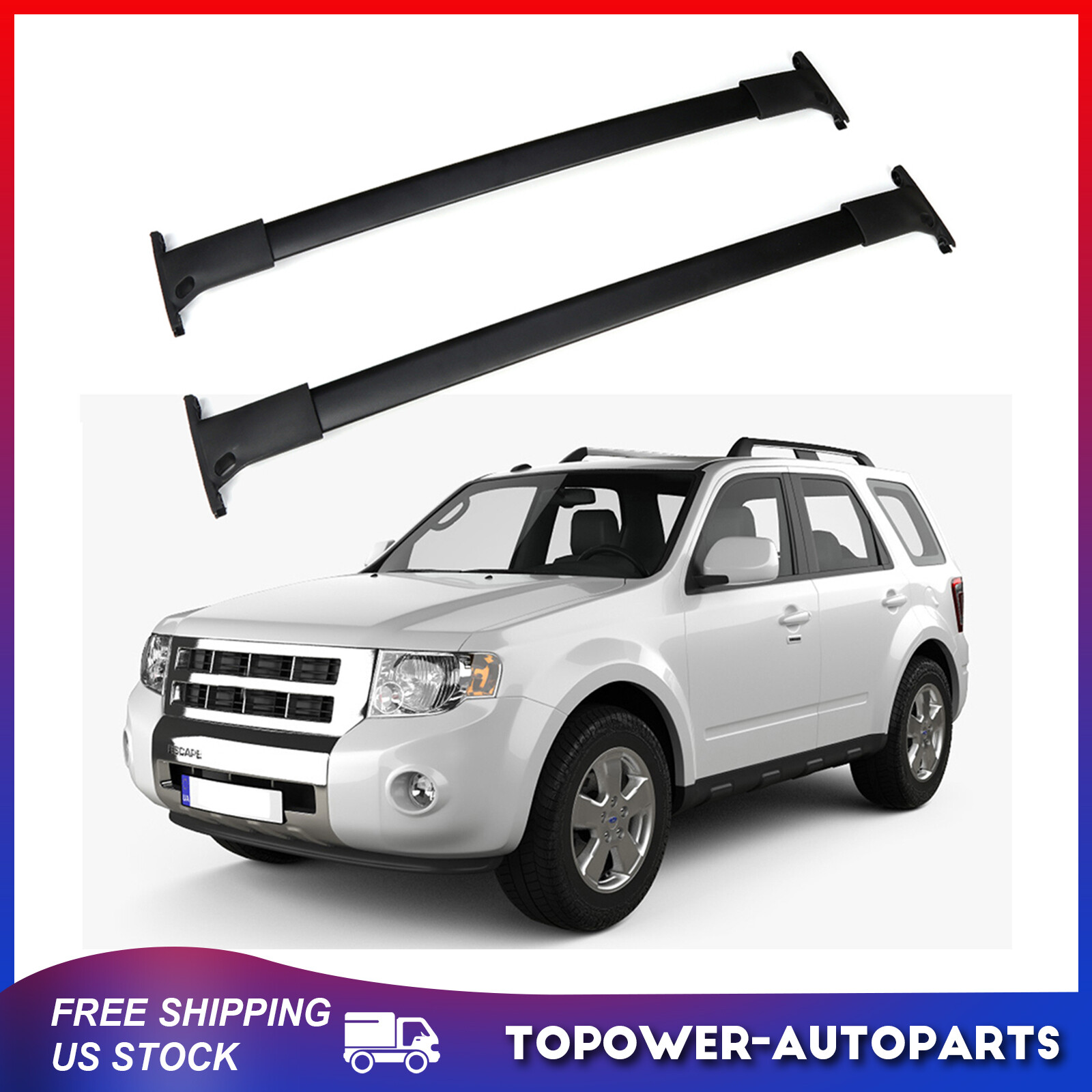 For 13-19 Ford Escape Cargo Style Roof Rack Cross Bars Set Black ...